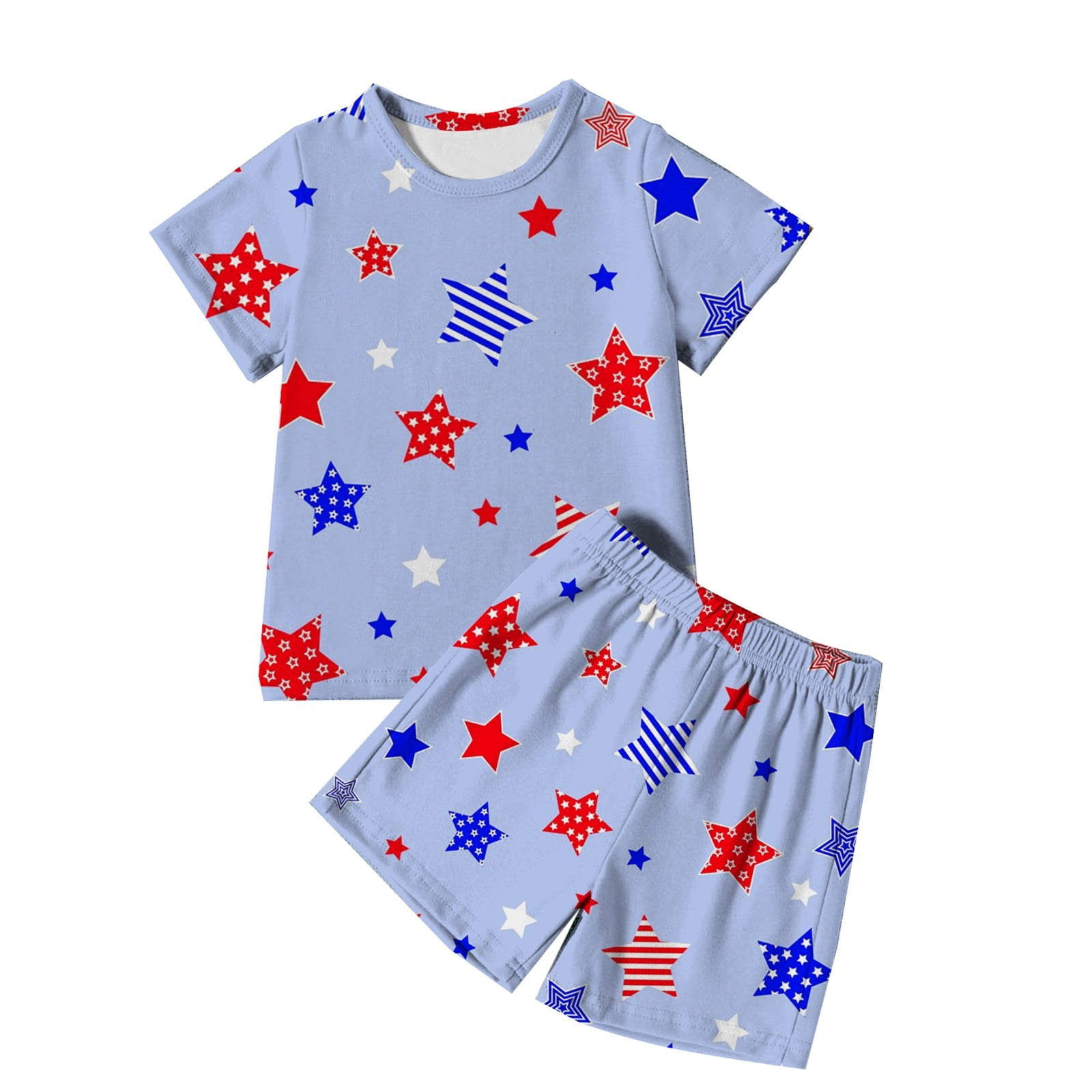 Boys Sporty Outfit Sets Independence Day Short Sleeve Printed Top ...