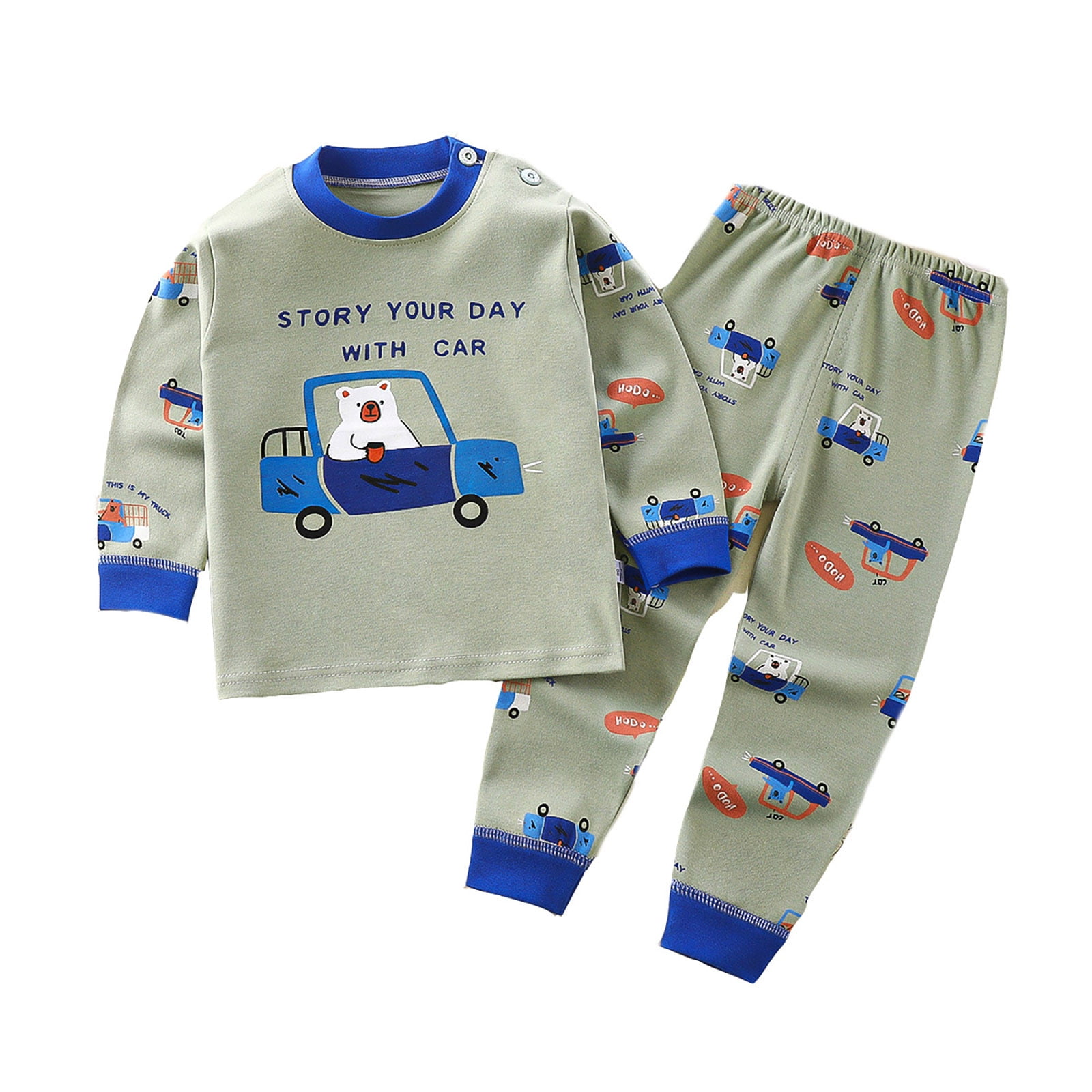 Boys Sporty Outfit Sets Pajamas Dinosaur Animals 2 Piece Train Cartoon ...