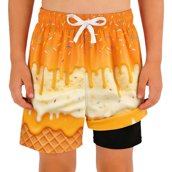 Boys Sporty Swimwear Sets Trunks Ice Print Double Layer Pool Boys ...