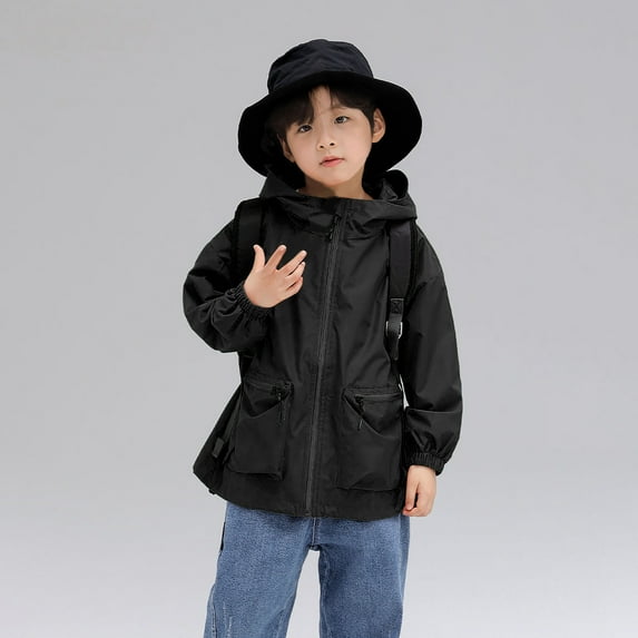 Boys' Spring And Fall Solid Color Pocket Zipper Hooded Coat - Walmart.com