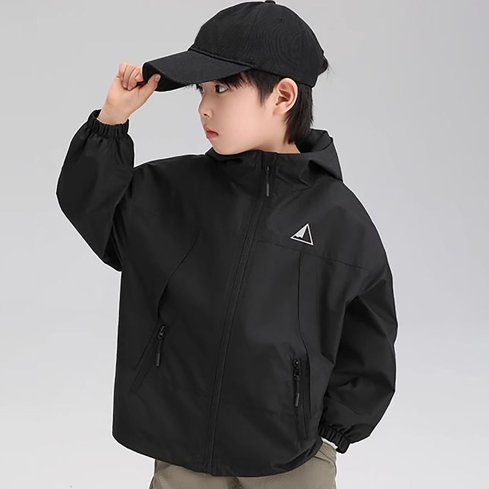 Boys' Spring And Fall Solid Color Pocket Zipper Hooded Coat - Walmart.com