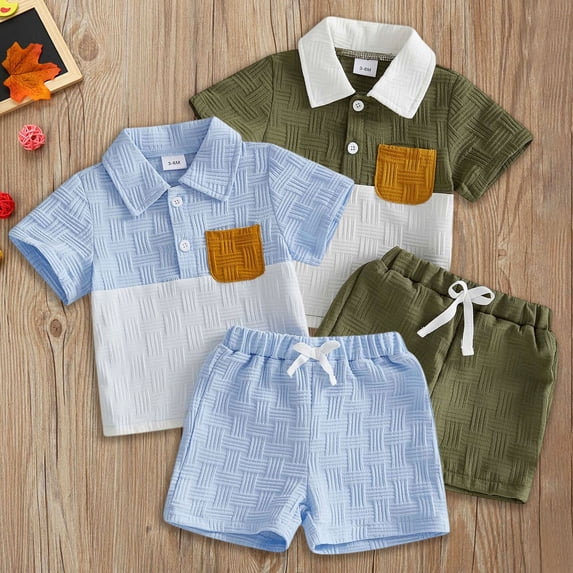 Boys Spring Outfits Size 3-6M Color Blocking Short Sleeve Button Down ...