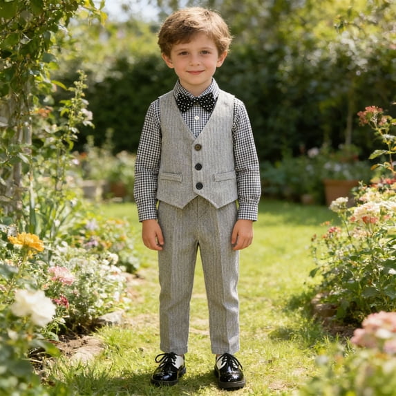 Boys Spring Outfits Size 8-9Y Long Sleeve Shirts and Trousers with Bow ...