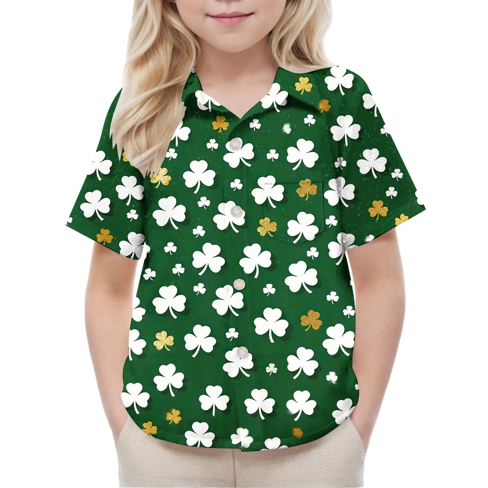 Boys' St Patrick's Day Shirt Short Sleeve Clover Print Button Down Tops ...
