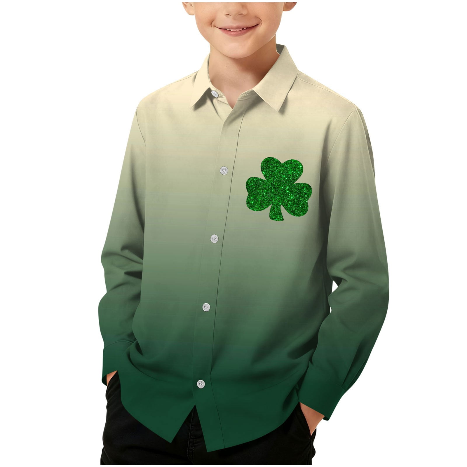 Boys St Patricks Day Button Down Shirt Long Sleeve Beige Gradient ...
