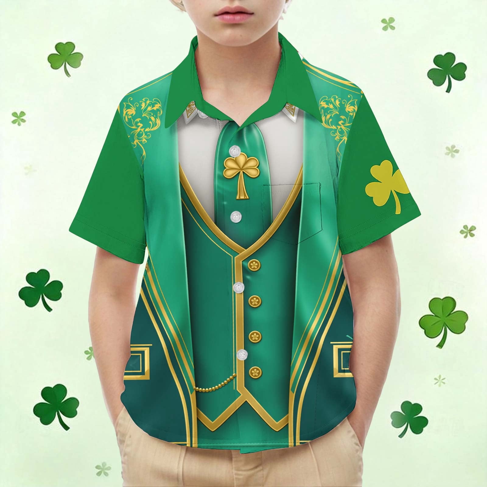 Boys St Patricks Day Shirt, Green Vest and Tie Print Polo, Shamrock ...