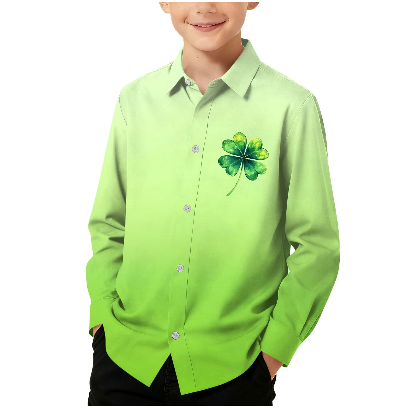 Boys St Patricks Day Shirt Long Sleeve Button Down Gradient Green Ombre ...