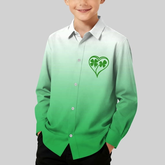 Boys St Patricks Day Shirt Long Sleeve Button Up with Shamrock Heart ...