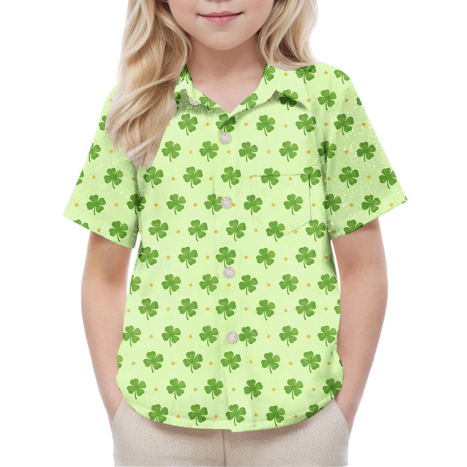 Boys St Patricks Day Shirt Short Sleeve Button Down Clover Print Kids ...