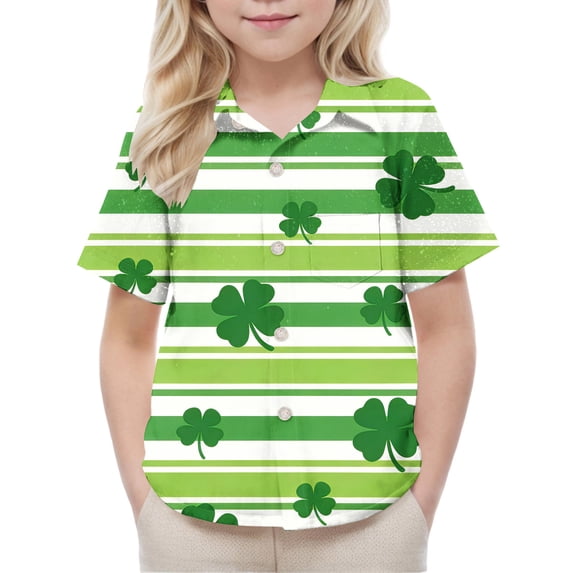 Boys St Patricks Day Shirt Short Sleeve Button Up with Shamrock Clover ...