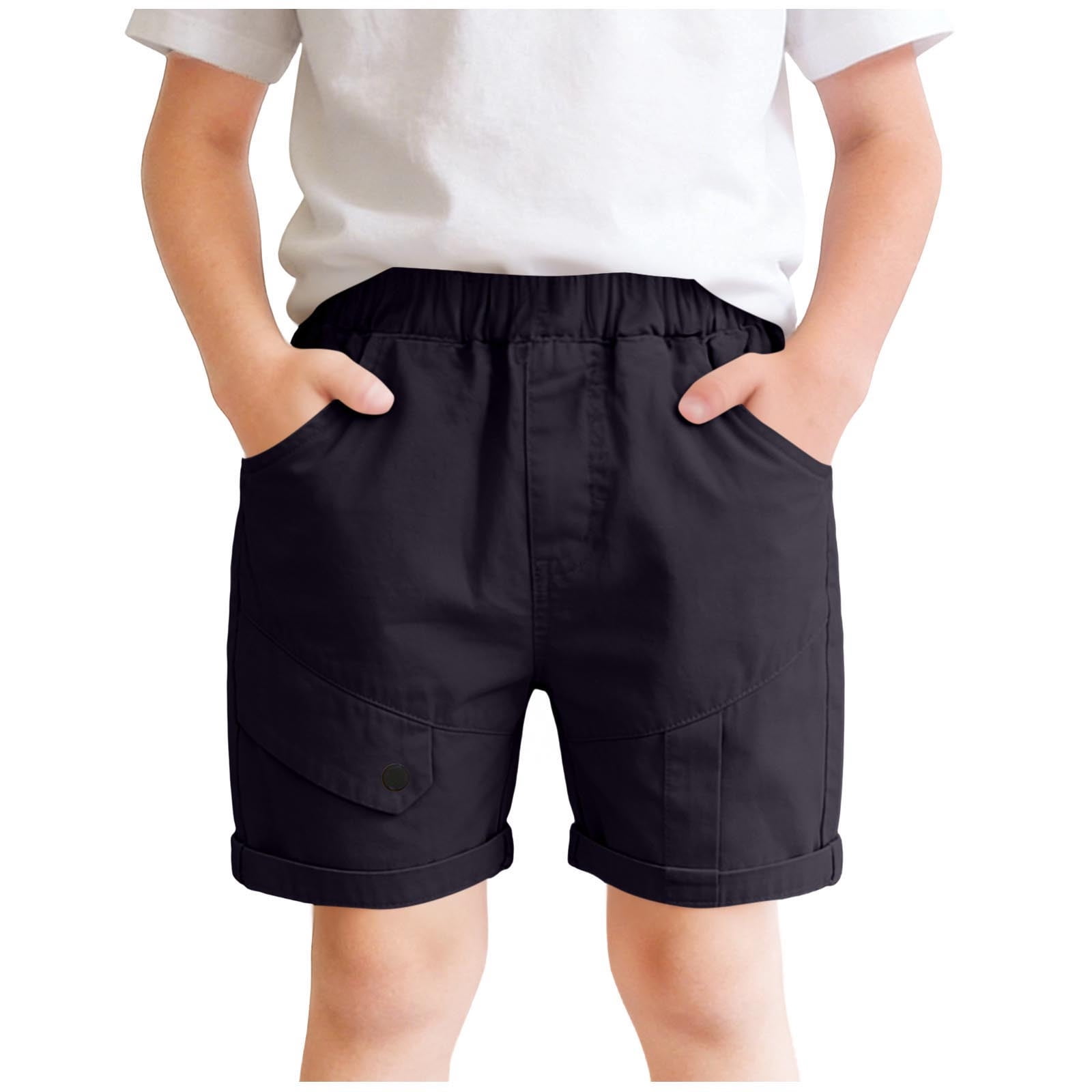 Boys Stretch Cotton Twill Cargo Shorts, Lightweight Pull On School ...