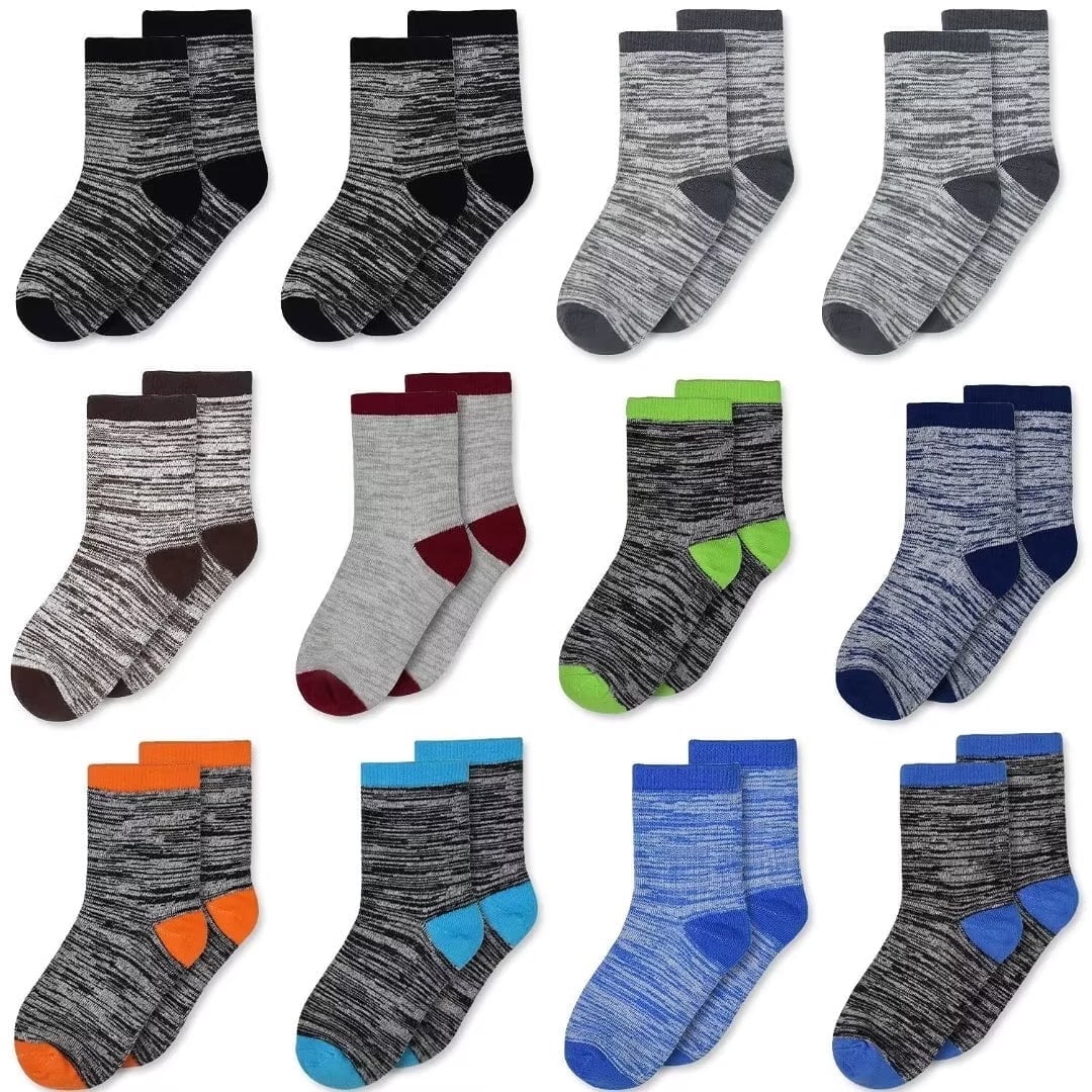 Tphon, Boys Cotton Socks, 12 Pairs, Breathable Calf Crew for Kids 1-14 ...