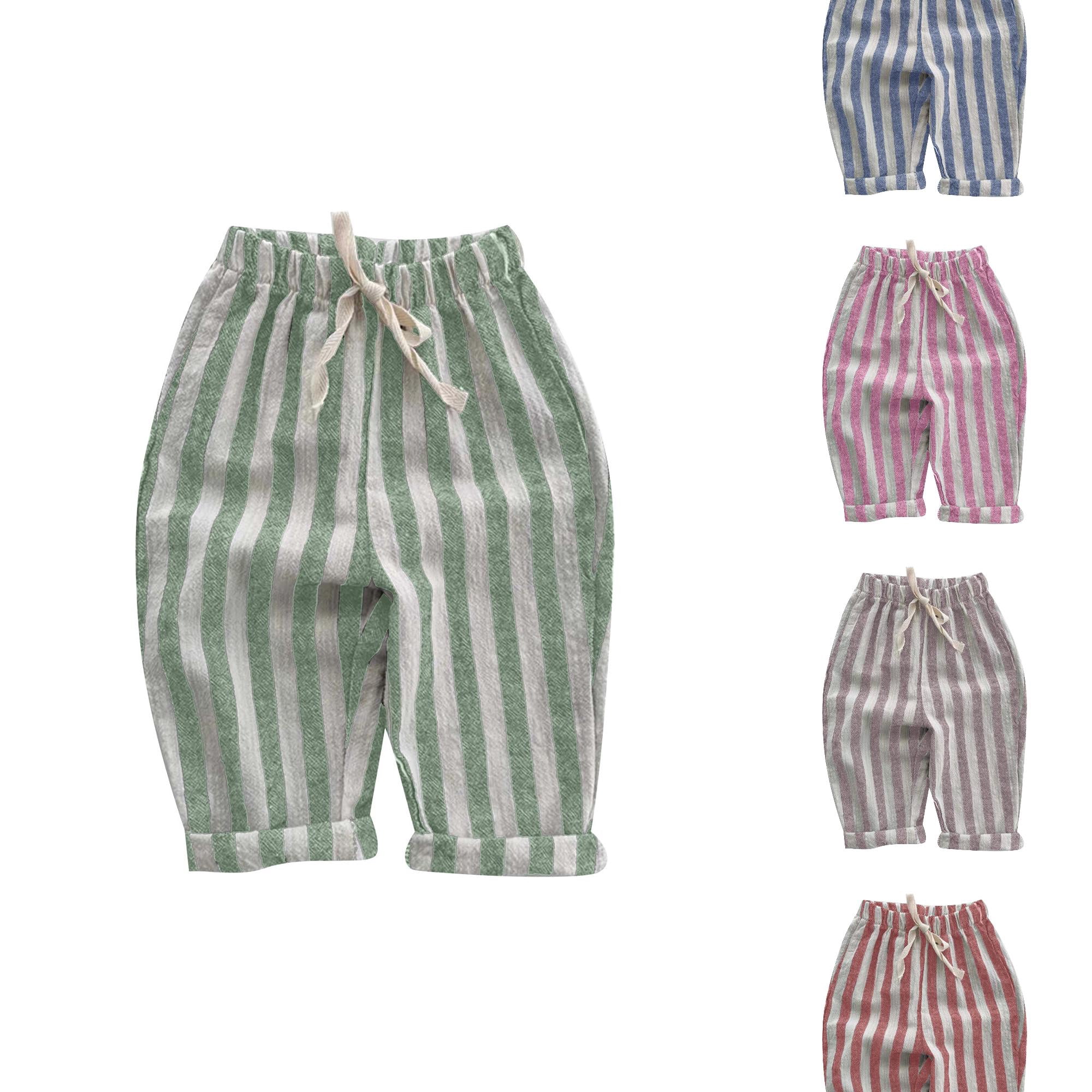 Boys Striped Pants Elastic Waist Daily Casual Trousers Spring Summer ...