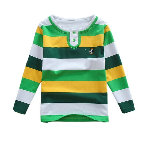 Boys Striped Polo Shirt Long Sleeve Casual Fall T-Shirt Basic Fashion ...