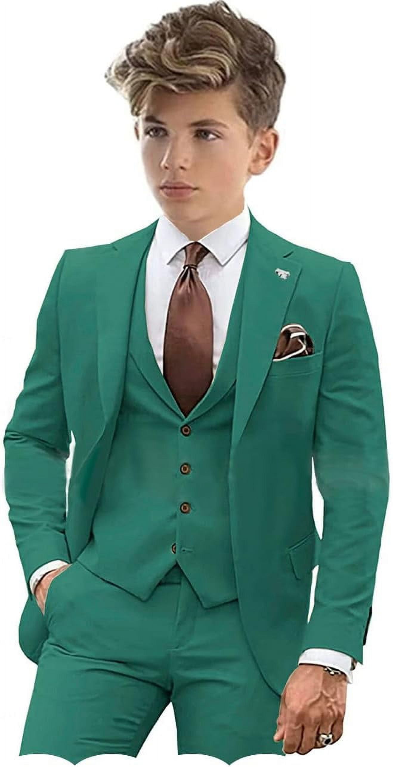 Boys Suit 3 Pieces Slim Fit Tuxedo Formal Teen Kids Outfit Slim Fit ...