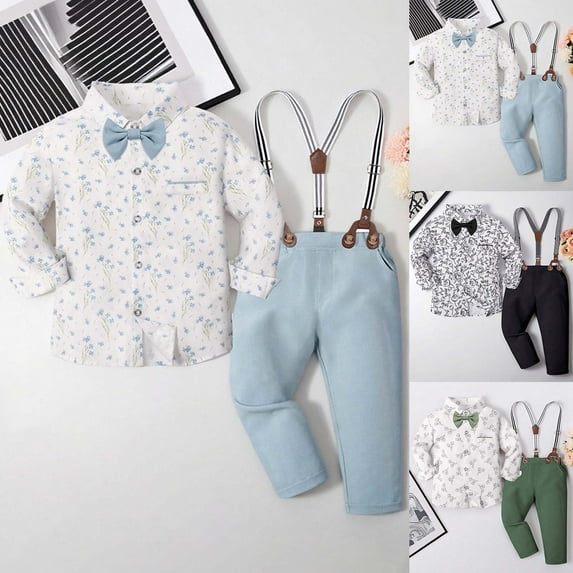Boys Suit Formal Elegant Dress Shirts with Suspenders Pants Set Wedding ...