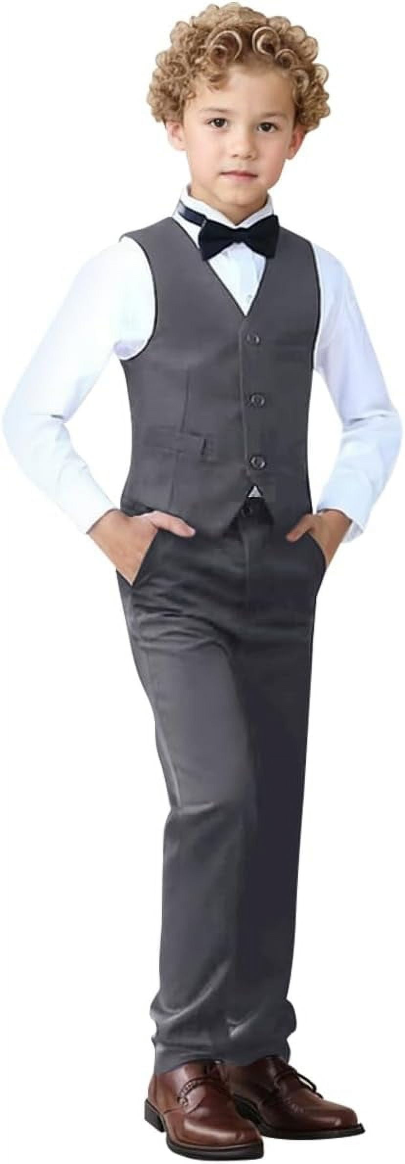 Boys Suit Set Formal Dress Shirt with BowTie Vest Pants Toddler Boy ...