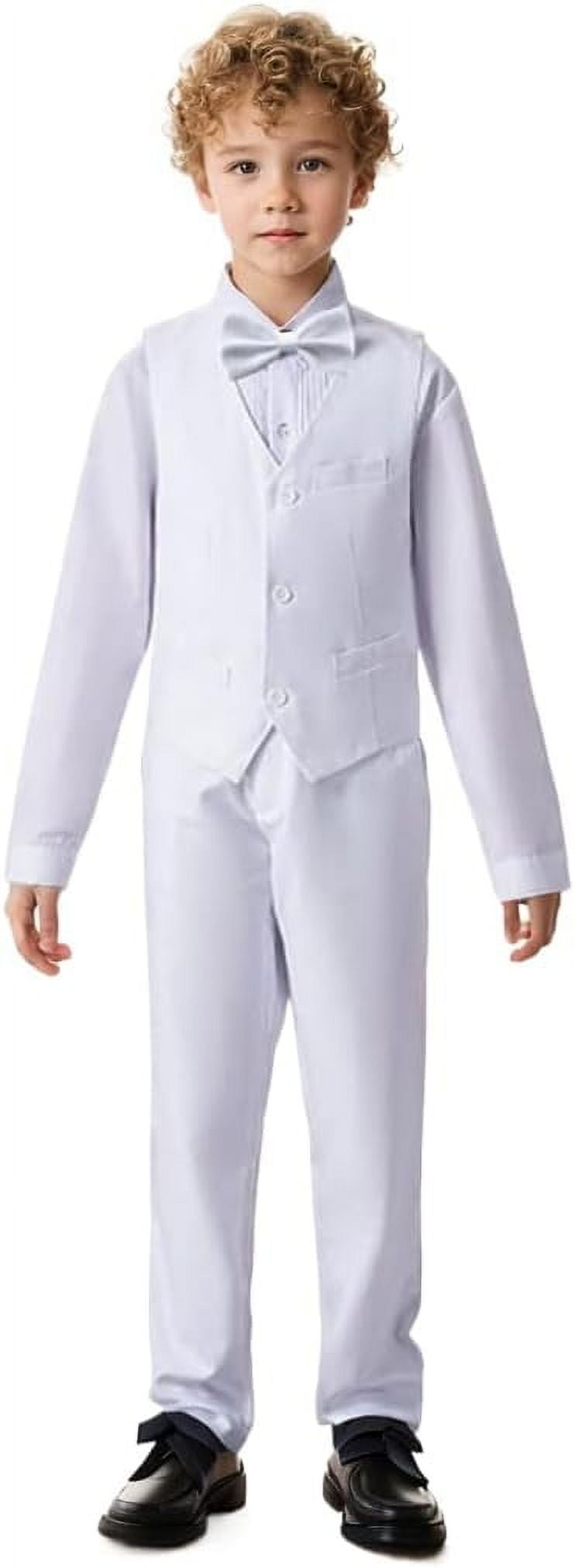 Boys Suit Set Formal Dress Shirt with BowTie Vest Pants Toddler Boy ...