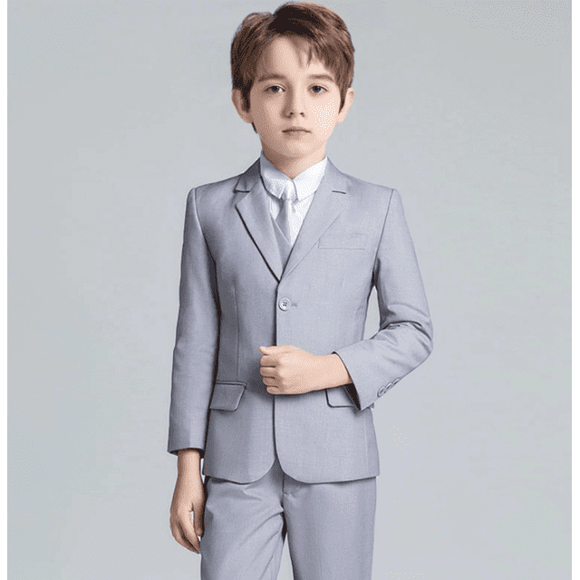 Boys Suits 5 Piece Set Slim Colorful Formal Fit Light Grey Kids Wedding ...