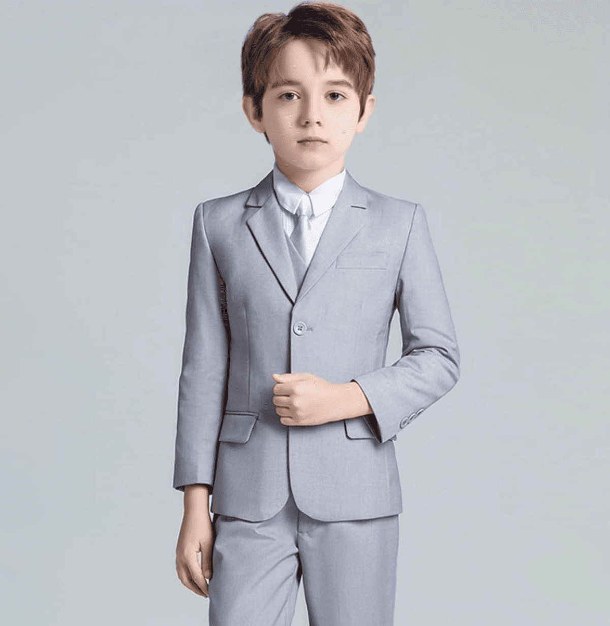 Boys Suits 5 Piece Set Slim Colorful Formal Fit Light Grey Kids Wedding ...