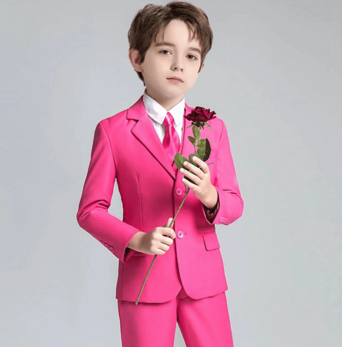 Boys Suits 5 Piece Set Slim Fit Pink Kids Wedding Outfit Boys Dresswear ...