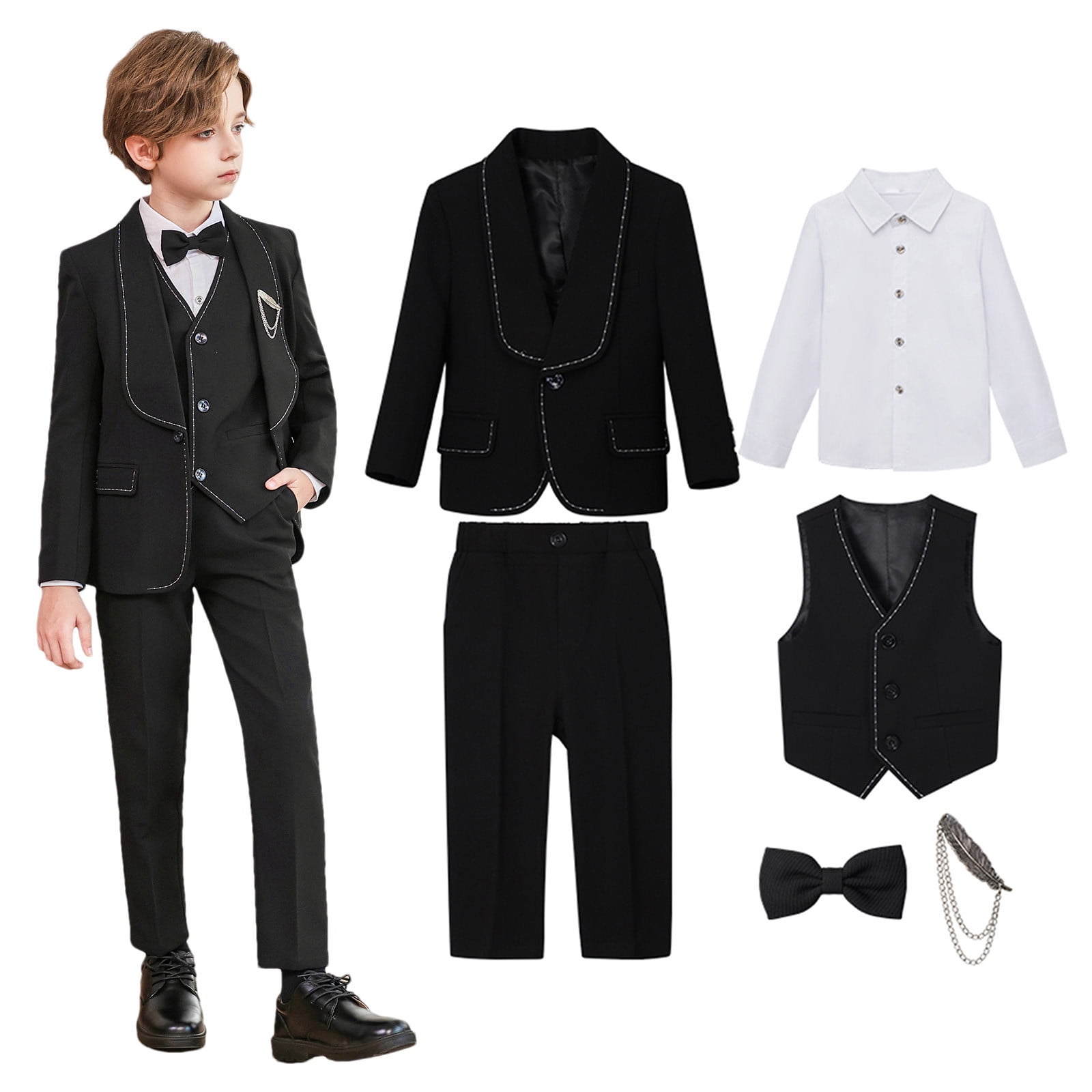 Boys Suits 6 Piece Formal Suit Set Slim Fit Formal Dress Clothes Outfit ...