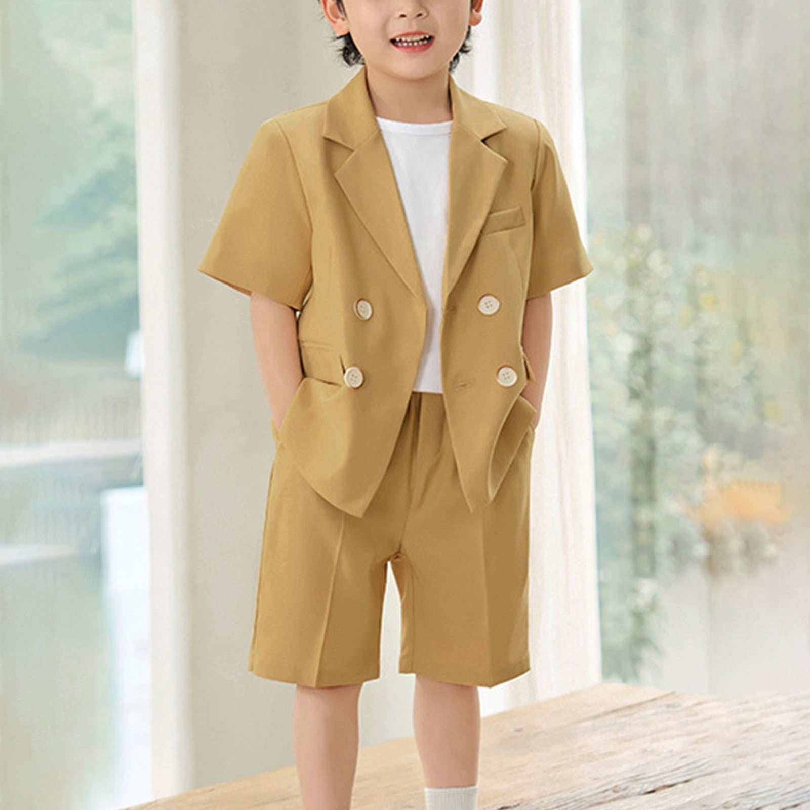 Boys Suits Set with Pockets 2 Piece Formal Blazers Outfits Size 2-12 Toddlers Kids Short Sleeve ...