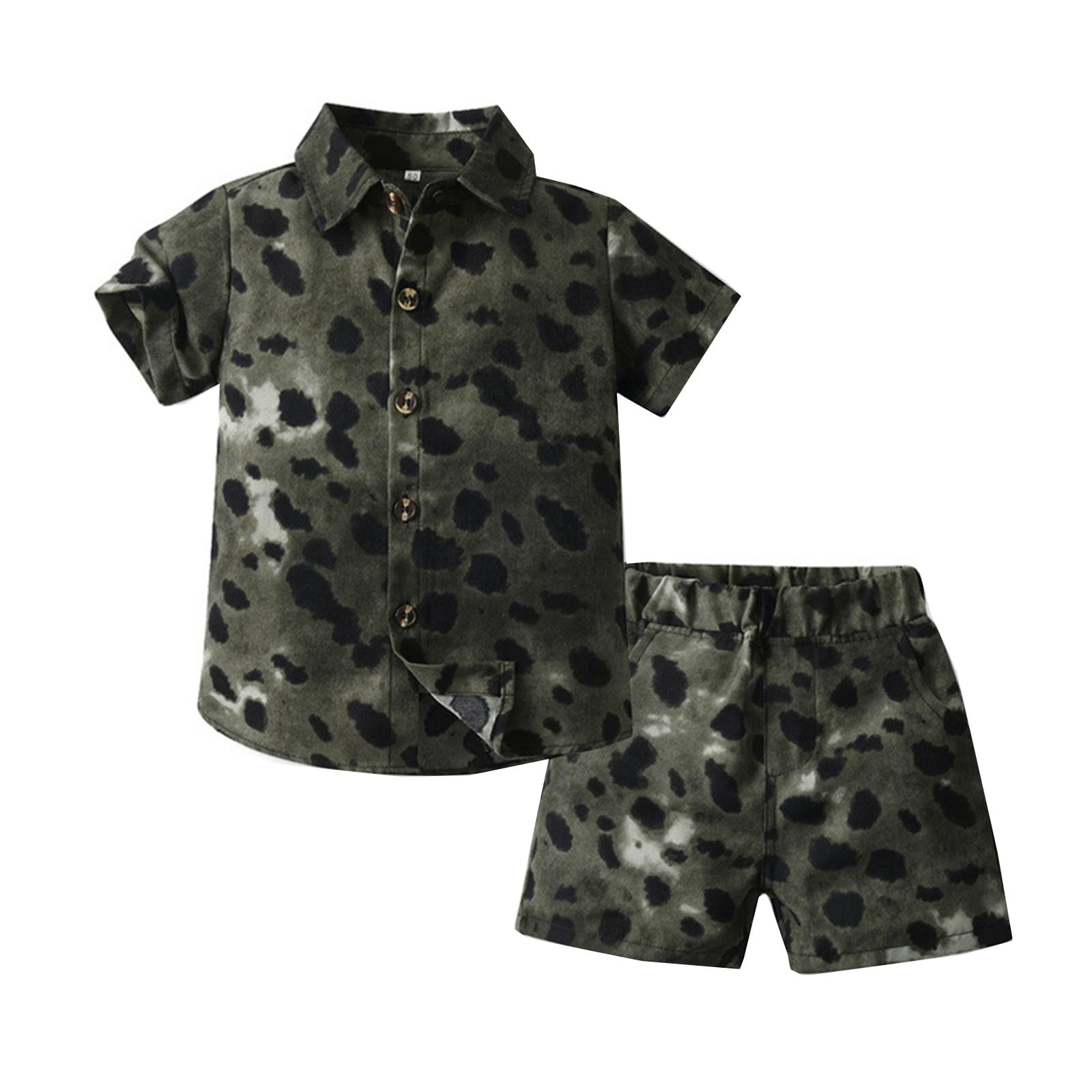 Boys Summer 2 Piece Outfit Leopard Print Short Sleeve Button Down Shirt ...