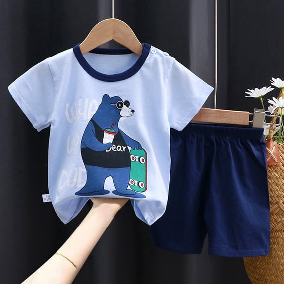 Boys Summer Cartoon Short Sleeve Home Suit Set Casual Kids Outfit ...