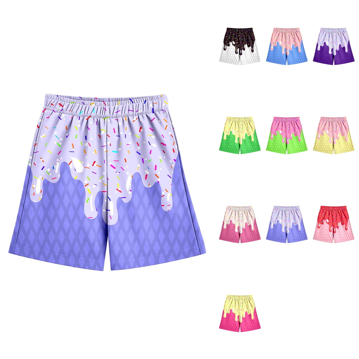 Boys Summer Casual Baseball Shorts, Ice Cream Print Design, Elastic ...