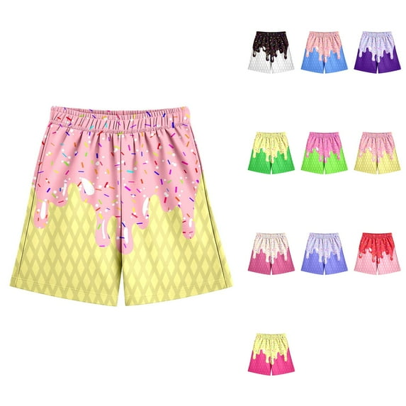 Boys Summer Casual Baseball Shorts, Ice Cream Print Design, Elastic ...