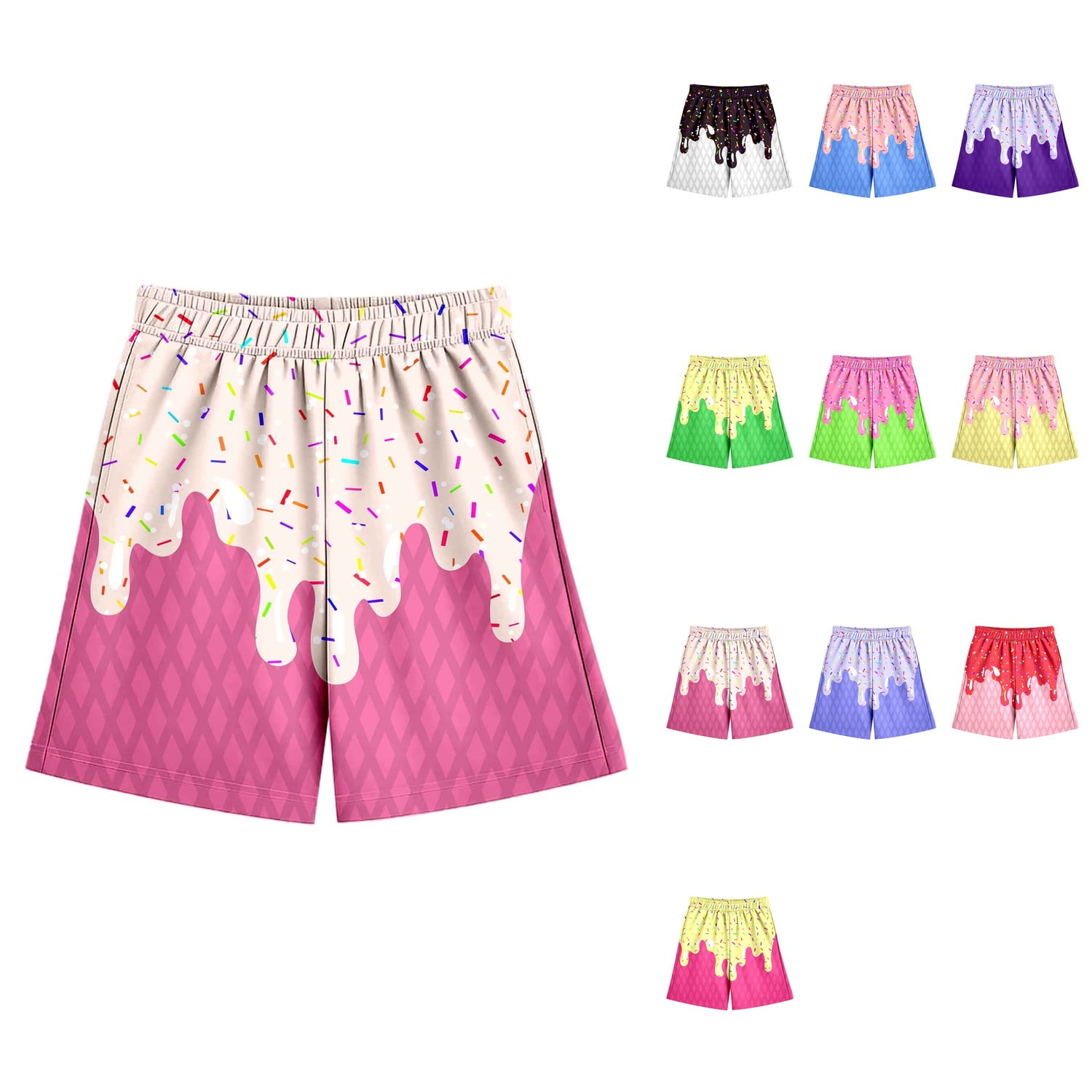 Boys Summer Casual Baseball Shorts, Ice Cream Print Design, Elastic ...