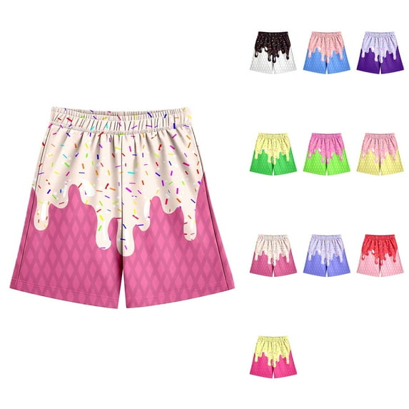 Boys Summer Casual Baseball Shorts, Ice Cream Print Design, Elastic ...