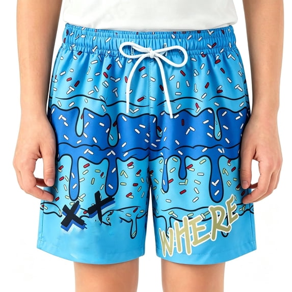 Boys Summer Casual Shorts, Melting Ice Cream Letter Graphic Drawstring ...