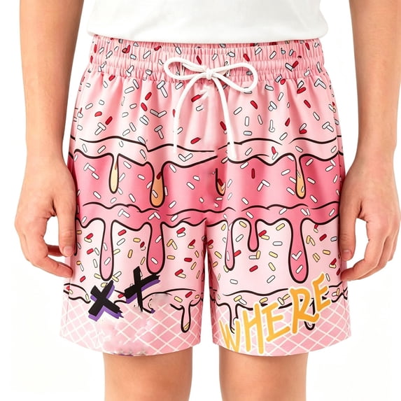 Boys Summer Casual Shorts, Melting Ice Cream Letter Graphic Drawstring ...