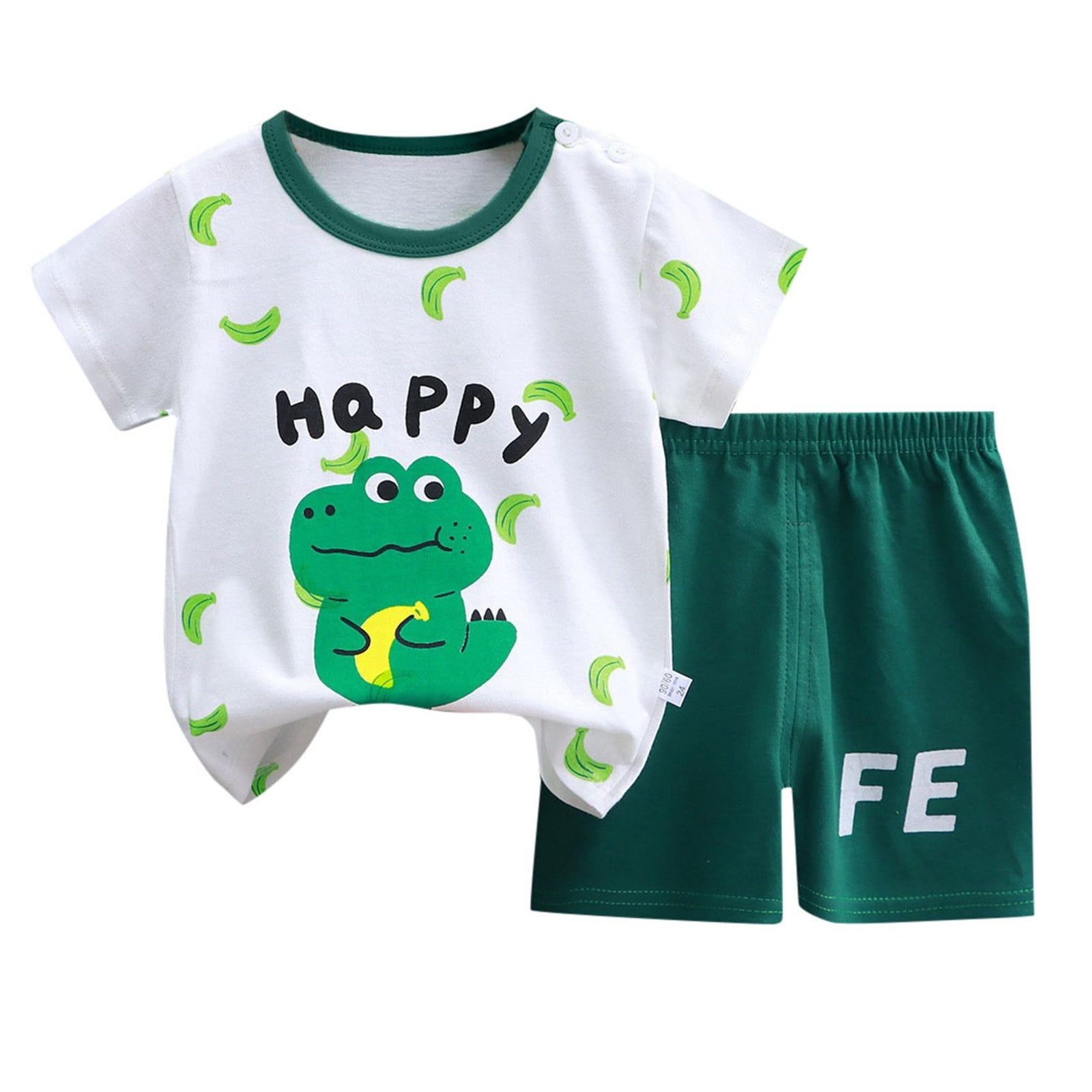 Boys Summer Clothes Cartoon Dinosaur Print Short Sleeve Shorts Home ...
