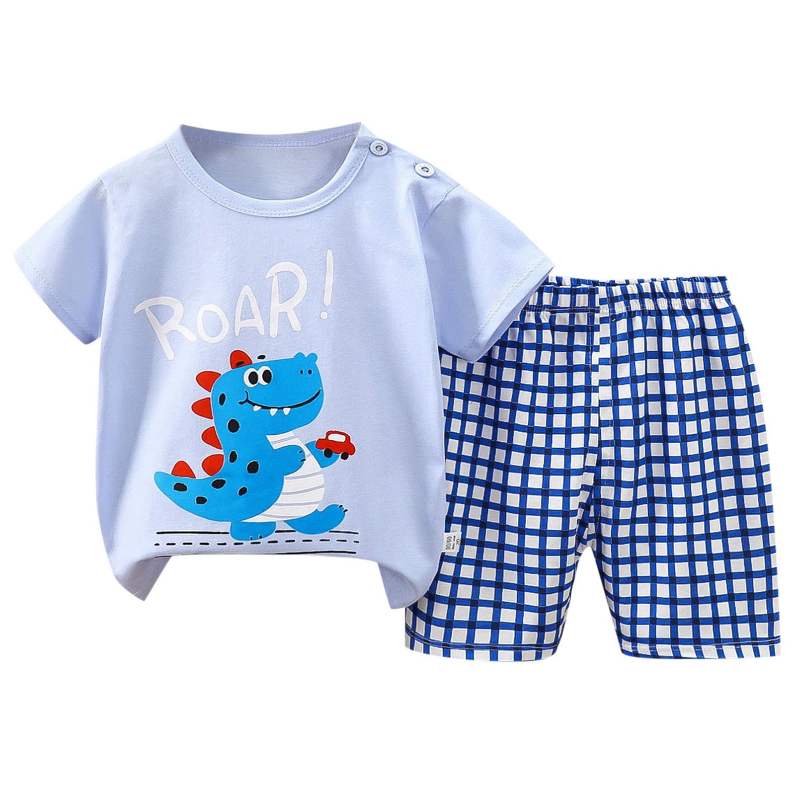 Boys Summer Clothes Cartoon Dinosaur Print Short Sleeve Shorts Home ...