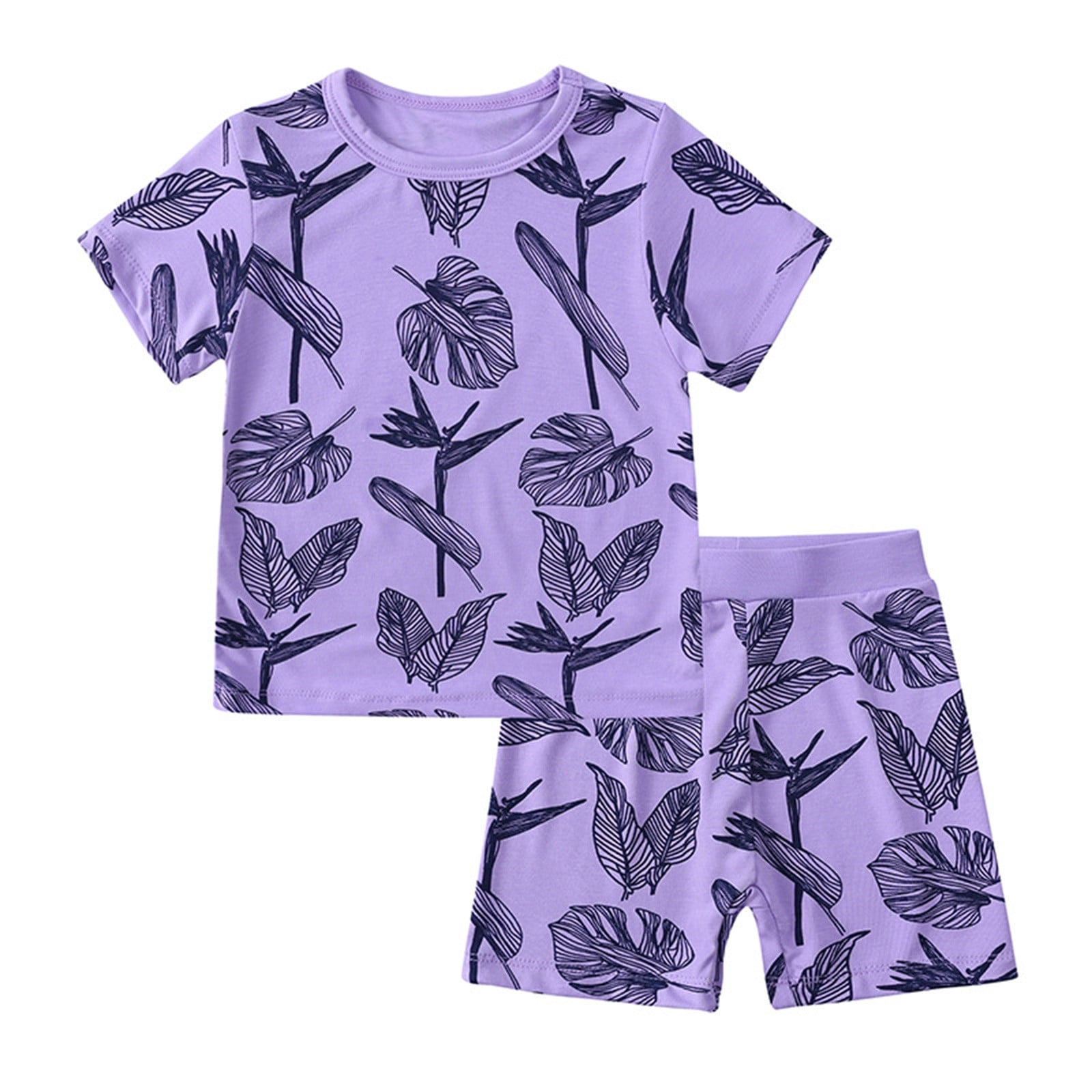 Boys Summer Clothes Girls 2 Piece Tracksuit Floral Print Short Sleeve T ...