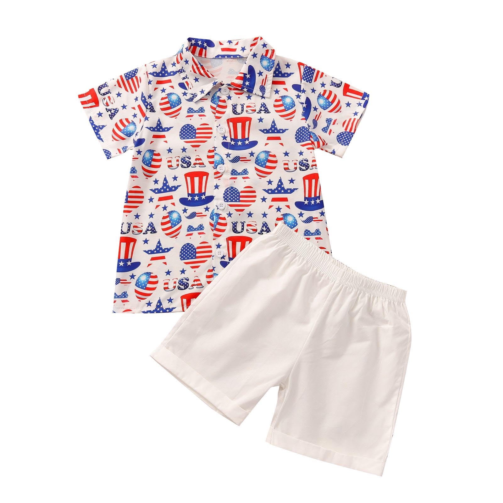 Boys Summer Clothes Set 2 Piece 4th of July Outfits Toddler Button Down ...