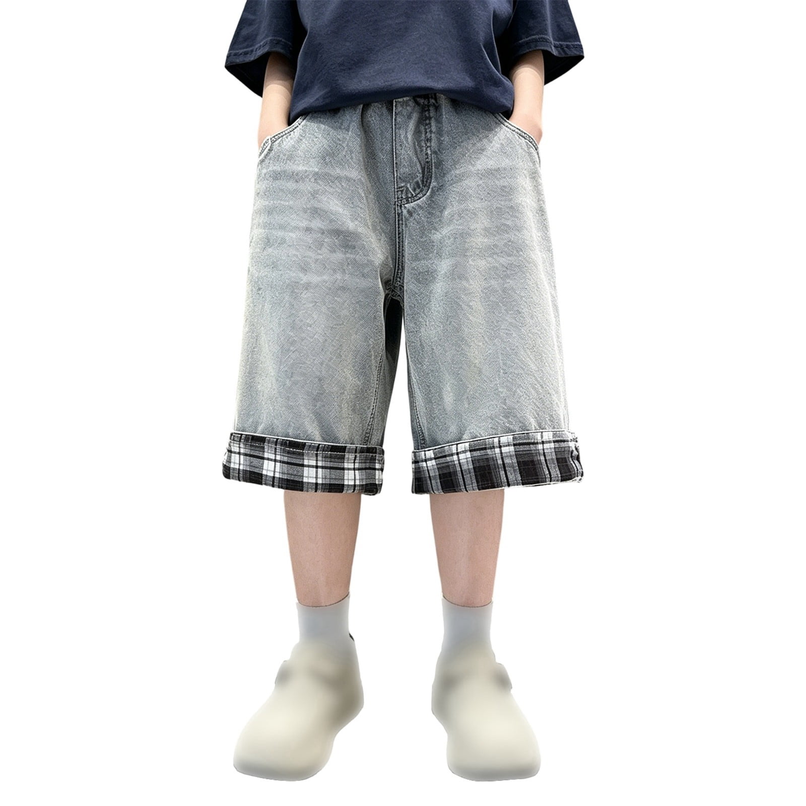 Boys Summer Elastic Waist Denim Shorts with Pockets Lightweight Casual ...