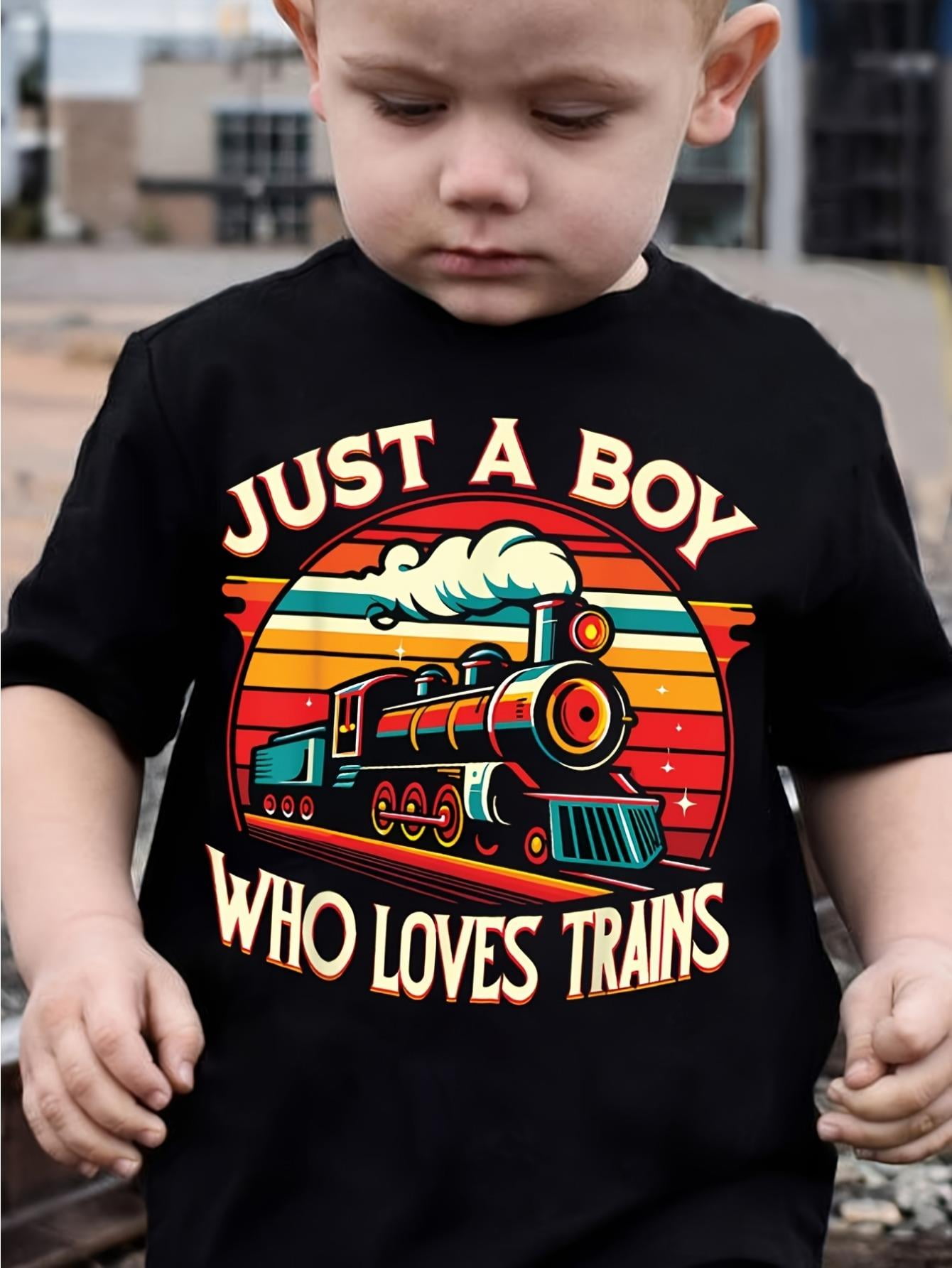 Boys' Summer Fashion T-Shirt, "Just a Boy Who Loves Trains" Letter ...