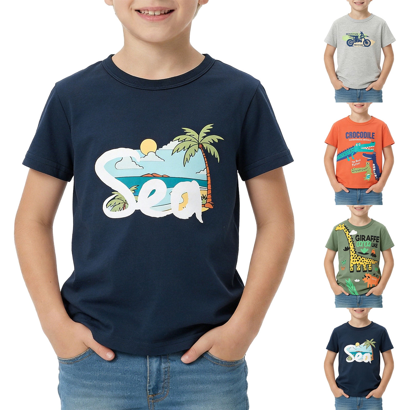 Boys Summer Fashions Boys' Giraffe,Dino,Animals, Coconut Tree, Moto ...