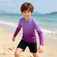 Boys Summer Gradient Color Long Sleeve Rash Guard Top Round Neck Quick ...