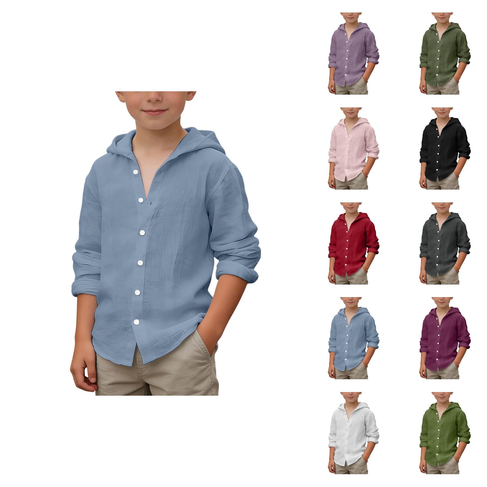 Boys Summer Hooded Shirt Long Sleeve Button Down Beach Top Breathable ...