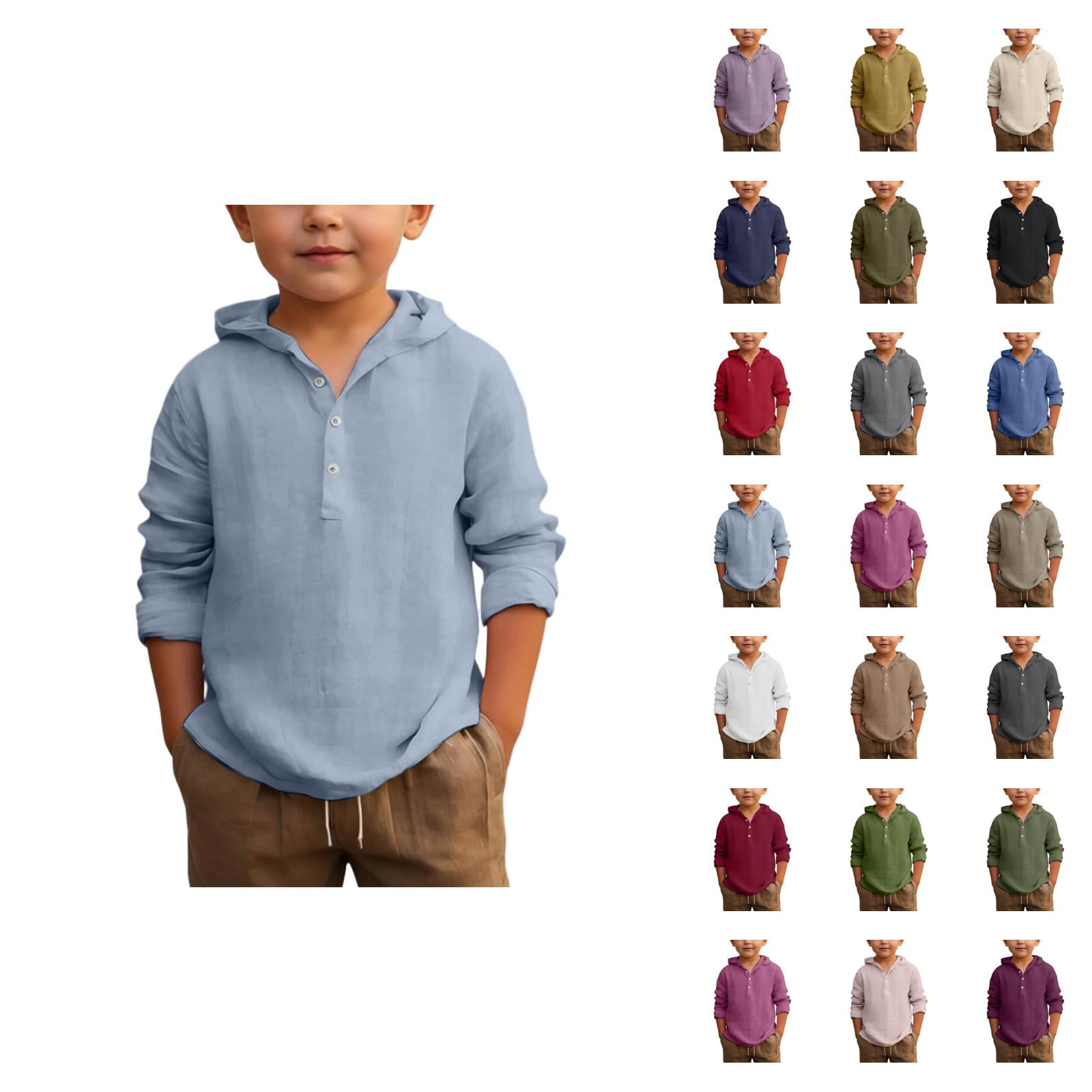 Boys Summer Hooded Shirt Long Sleeve Button Down Beach Top Breathable ...