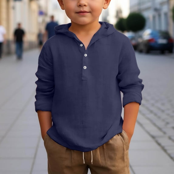 Boys Summer Hooded Shirt Long Sleeve Button Down Beach Top Breathable ...