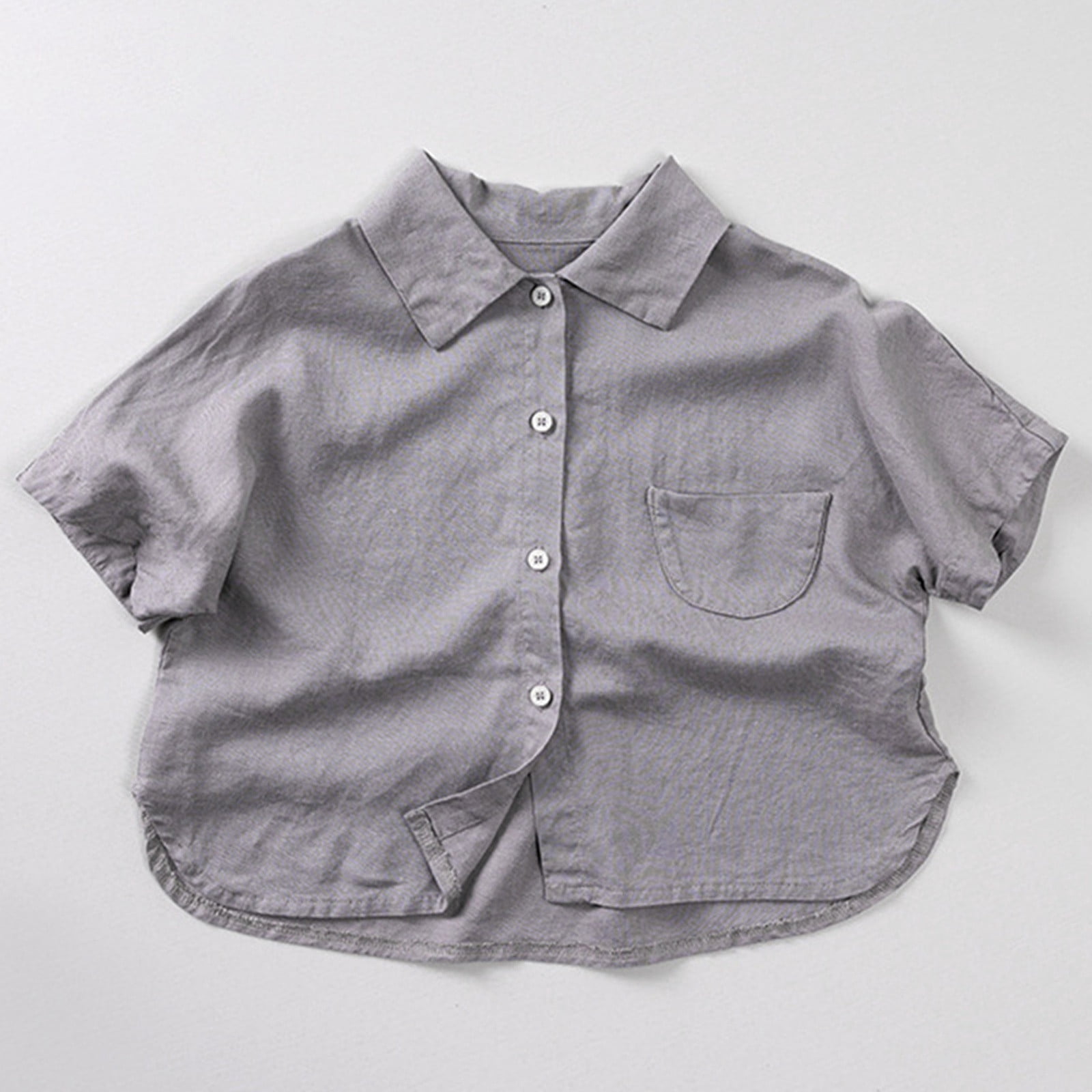 Boys Summer Linen Blend Short Sleeve Shirt Kids Casual Turn-Down Collar ...