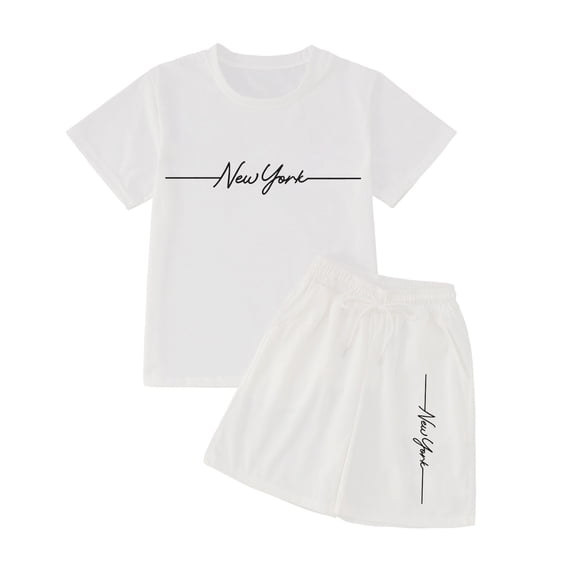 Boys Summer Outfits 2 Piece City Letter Print Crewneck Short Sleeve Tee ...
