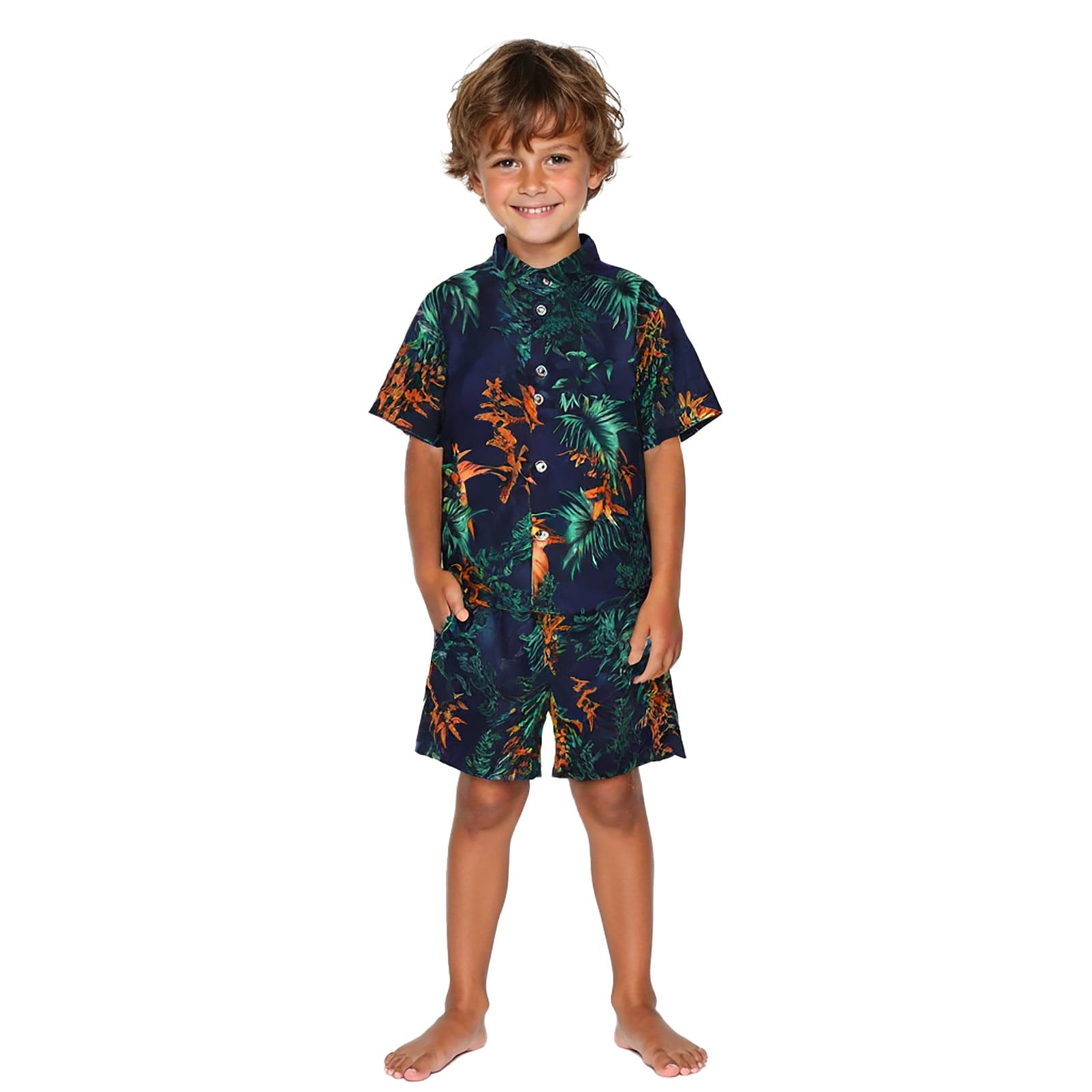 Boys Summer Outfits 2 Piece Hawaii Beach Button Down Short Sleeve Shirt ...