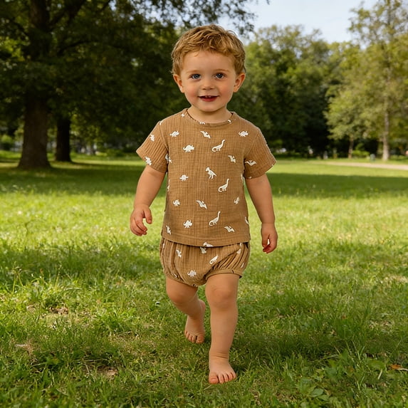 Boys Summer Outfits 2 Piece Henry Neck Short Sleeve Top with Jogger ...